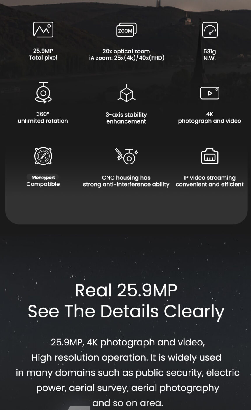 China Moneypro M40K single 4K HD 25 times zoom gimbal camera 3-axis ...